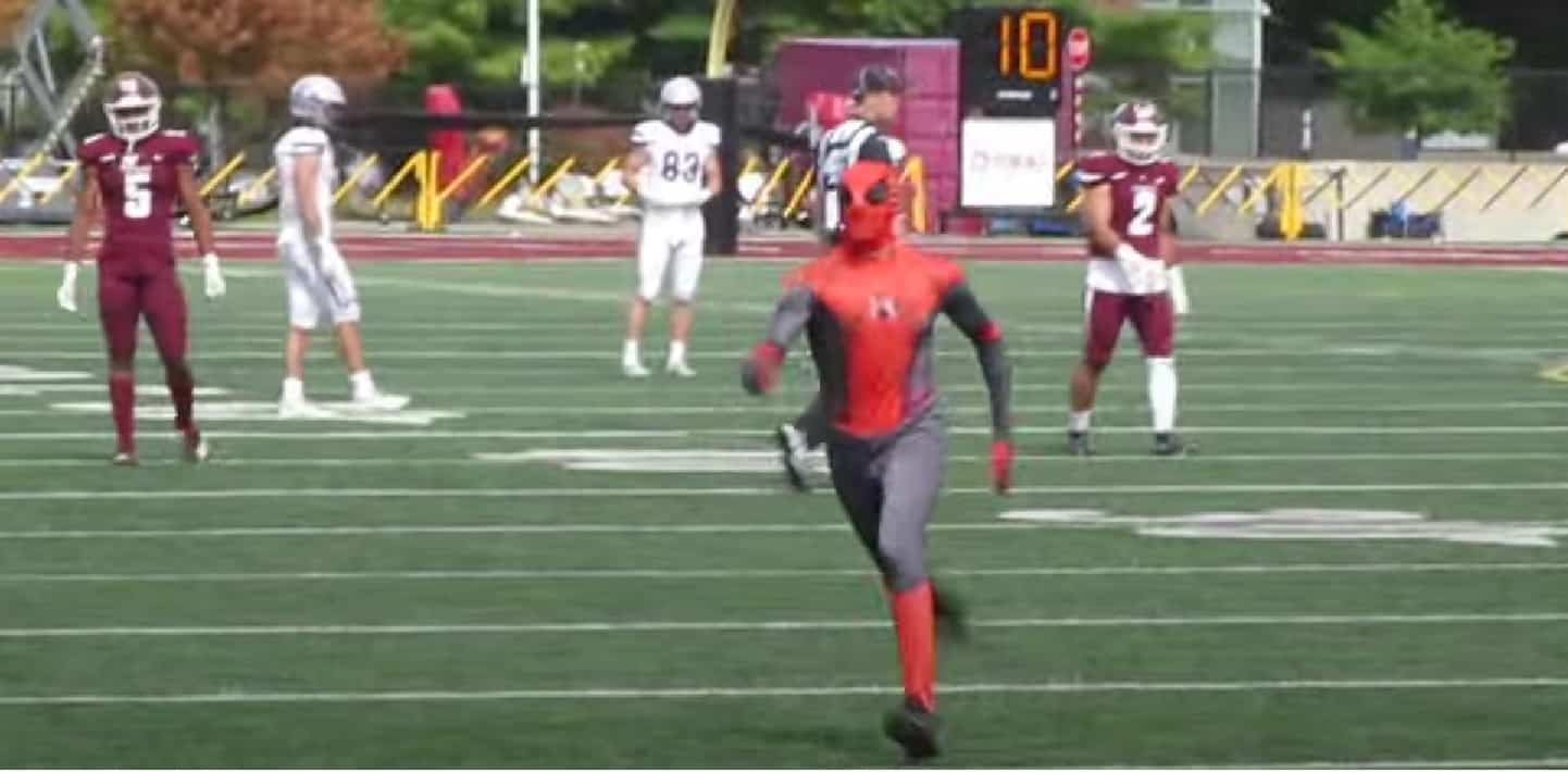 WATCH: Spider-Man runs on field in Hamilton during McMaster Marauders ...
